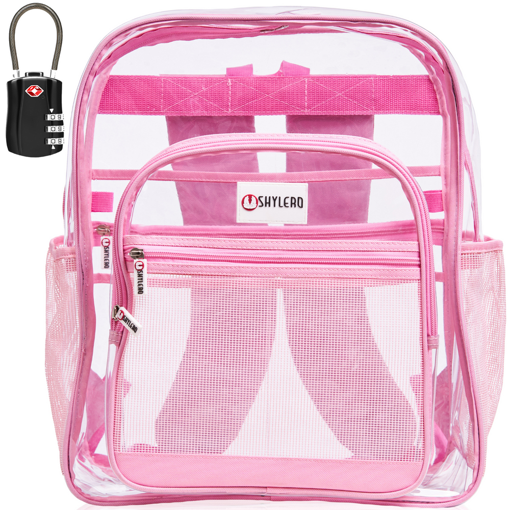 Clear Backpack For Work, School | BONUS TSA Lock | XL | 32 L | Pink